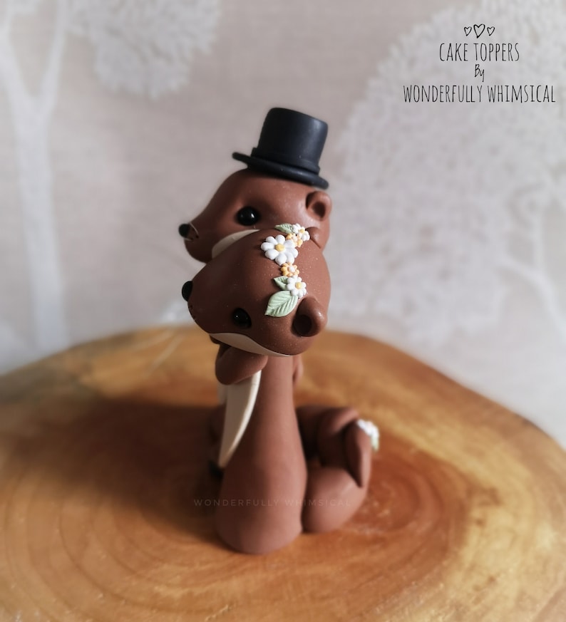 Otter Wedding Cake Topper Beaver Animal Handmade Clay Bride - Etsy