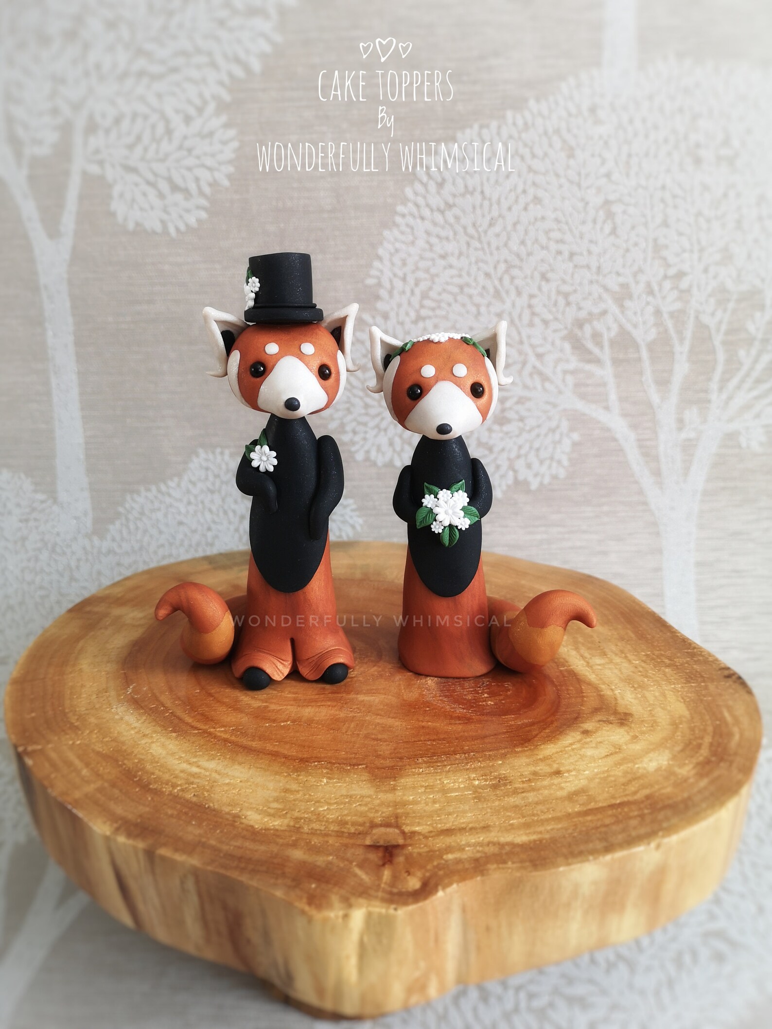Red Panda Wedding Cake Topper Red Foxes Animal Handmade Clay Bride ...