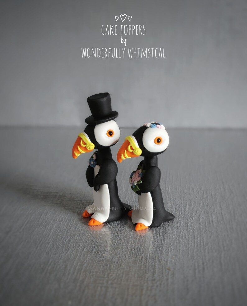 Puffin Bird Wedding Cake Topper Mini Small Animal Handmade Clay Bride ...
