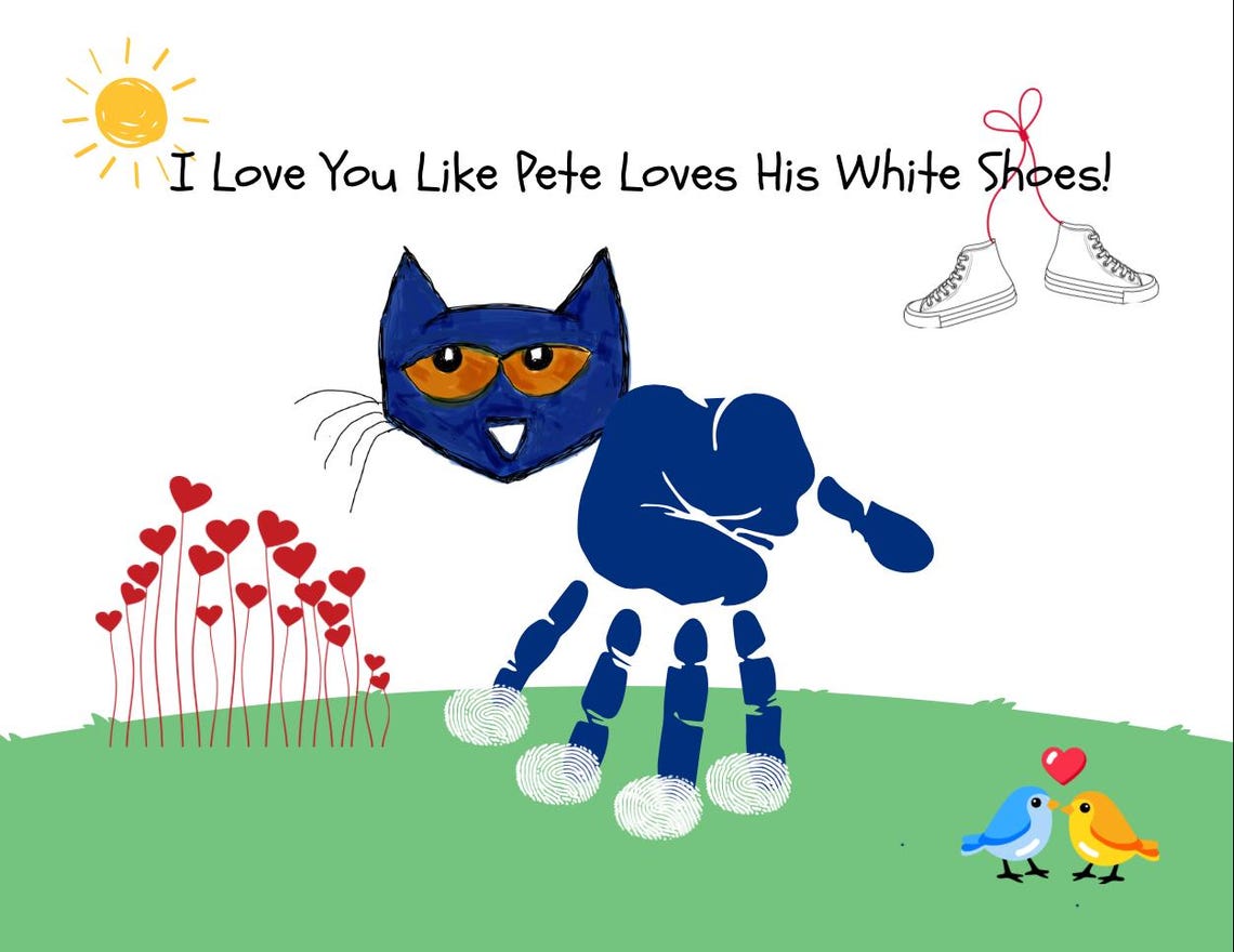 Pete the Cat Valentine Handprint Craft, I Love You Art (PDF Digital ...