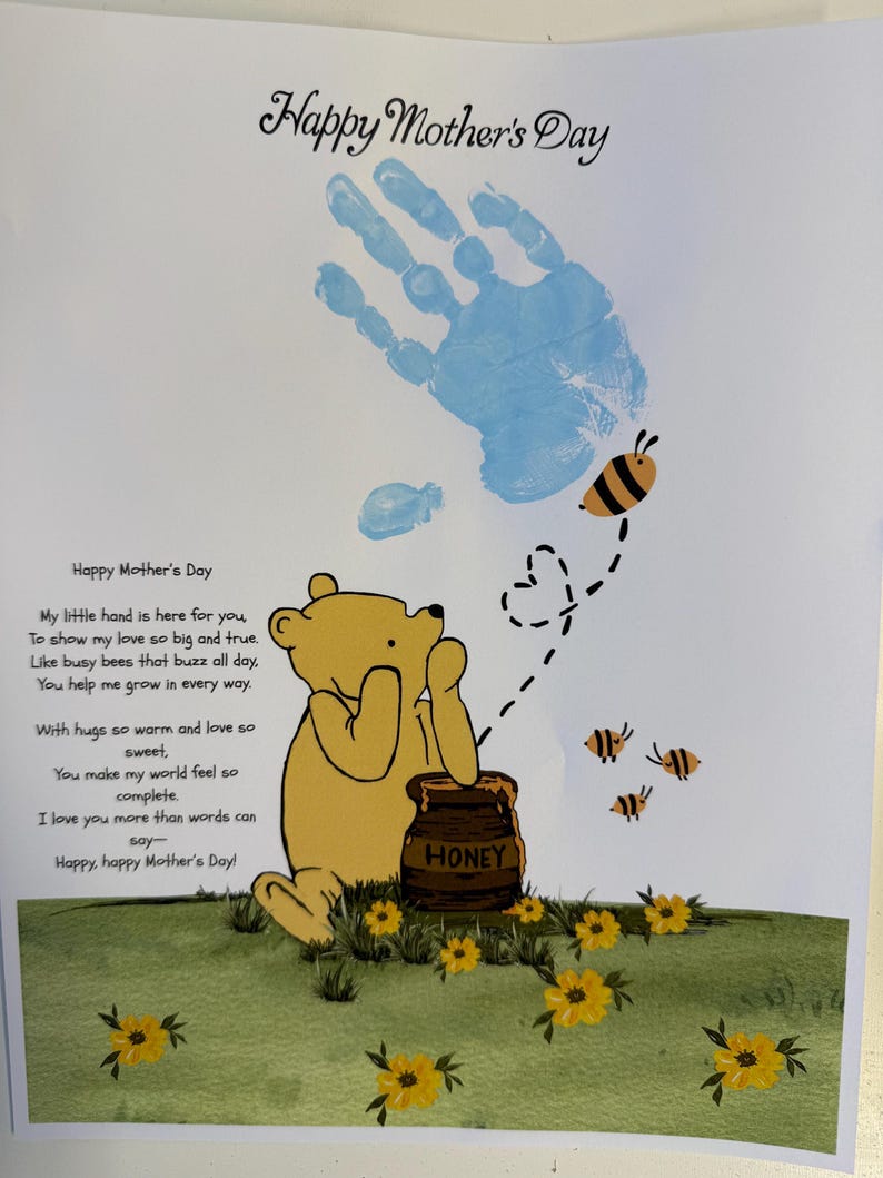 Mother’s Day Handprint Craft With Poem | Pooh Bear Bee & Honey Keepsake ...