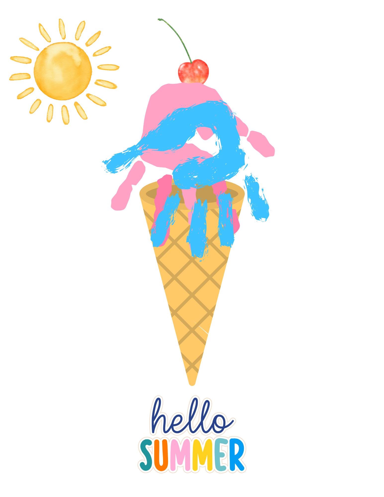 Hello Summer Ice Cream Cone Handprint Craft Template - Etsy