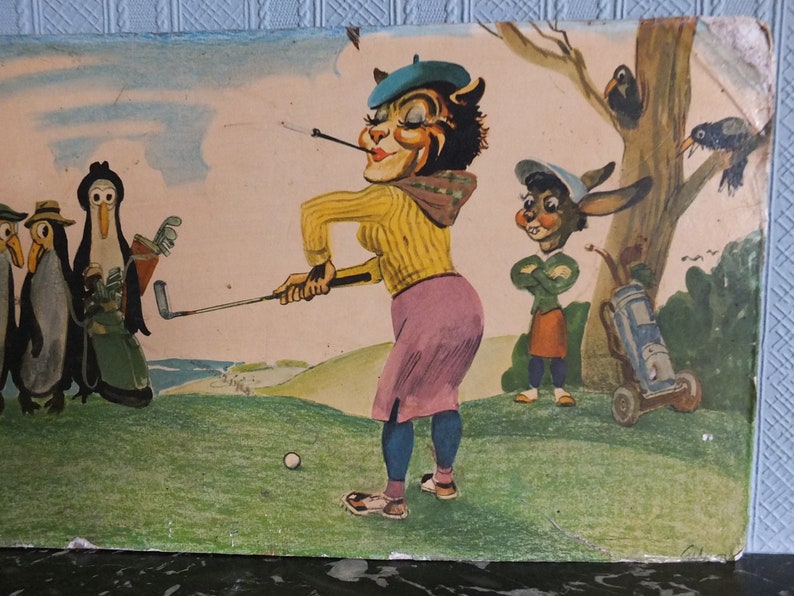 1950s John Gilroy Poster, Animals Playing Golf, Putting on the Green ...