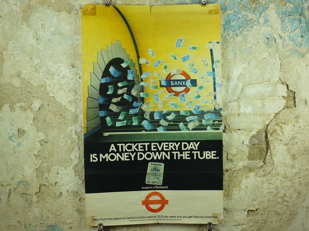 Vintage Tube London Underground Poster, 1980s Travelcard, Authentic ...