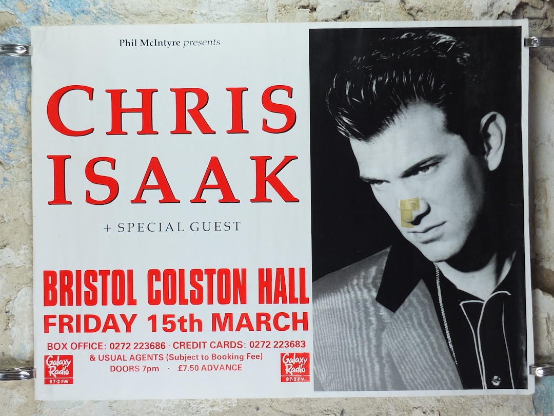 1989 Chris Isaak Concert Poster, Bristol Colston Hall, Soft Blues Rock ...