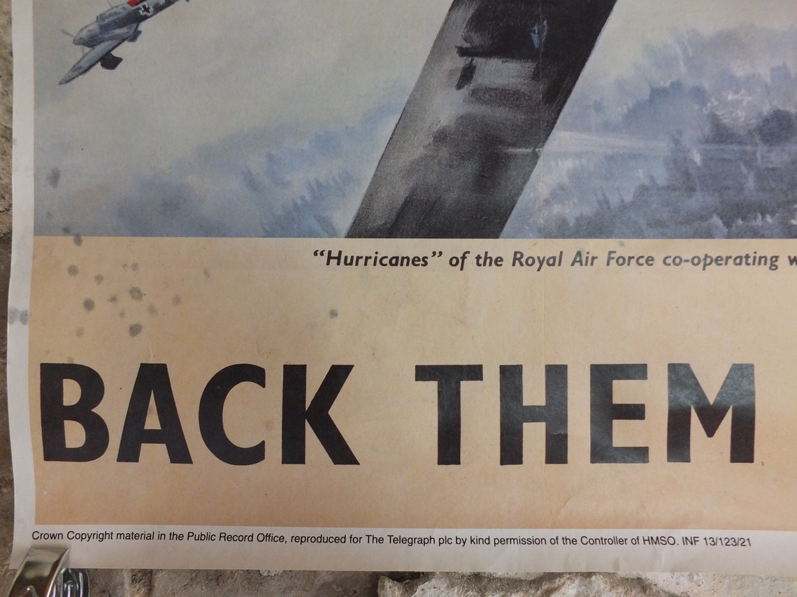 Vintage British WW2 Back Them up Spitfire Hurricane Propaganda Poster ...