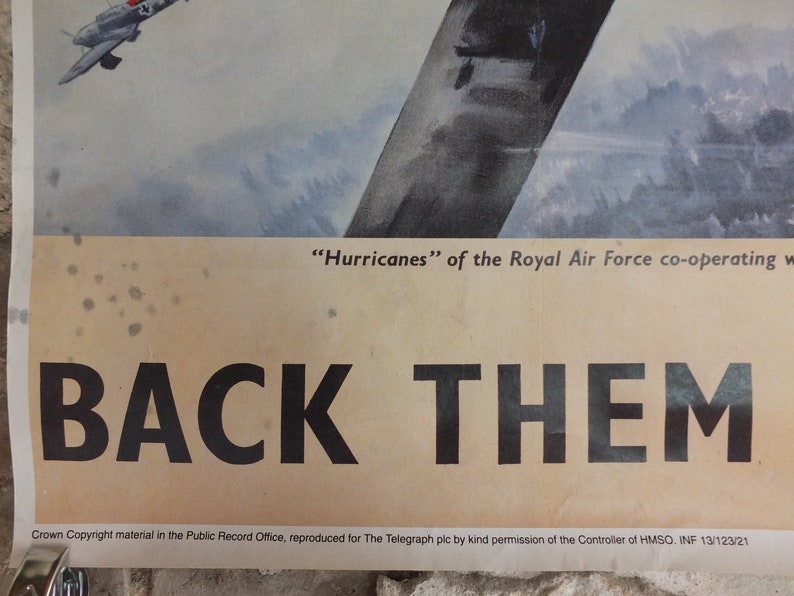 Vintage British WW2 Back Them up Spitfire Hurricane Propaganda Poster ...