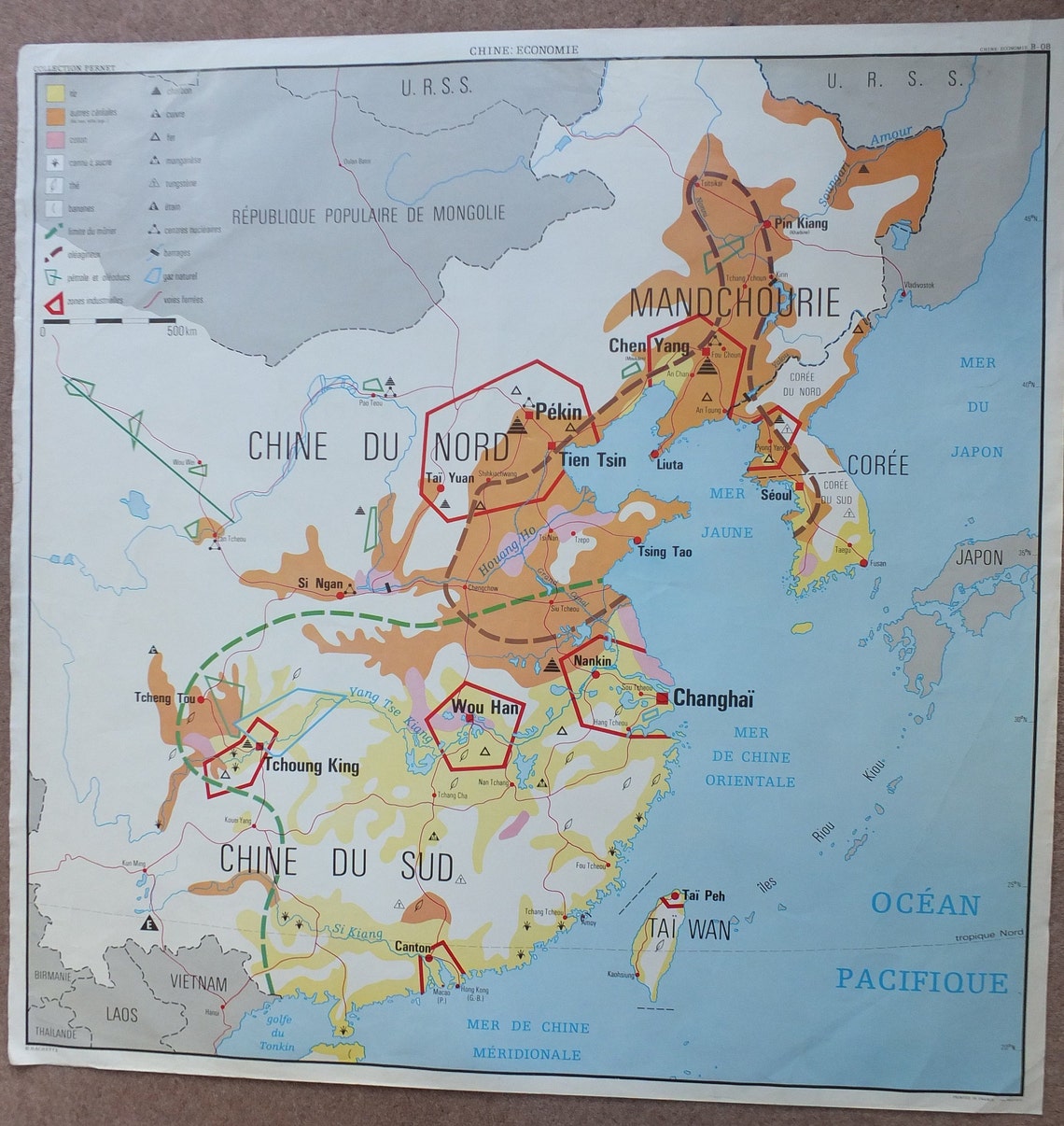 Vintage French map carte China India Pakistan economic relief | Etsy
