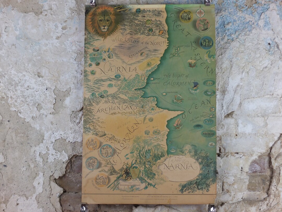 1972 Pauline Baynes Map of Narnia Poster, C.S. Lewis, the Lion the Witch and the Wardrobe ...