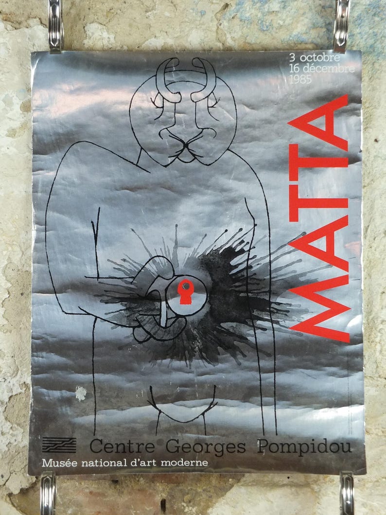 1985 Roberto Matta Poster, Thick Silver Paper, Centre Georges Pompidou ...