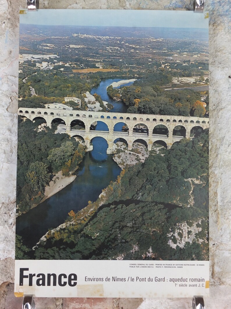 1960s Pont Du Gard Nimes Poster, Roman Aqueduct, France, Travel Wall ...