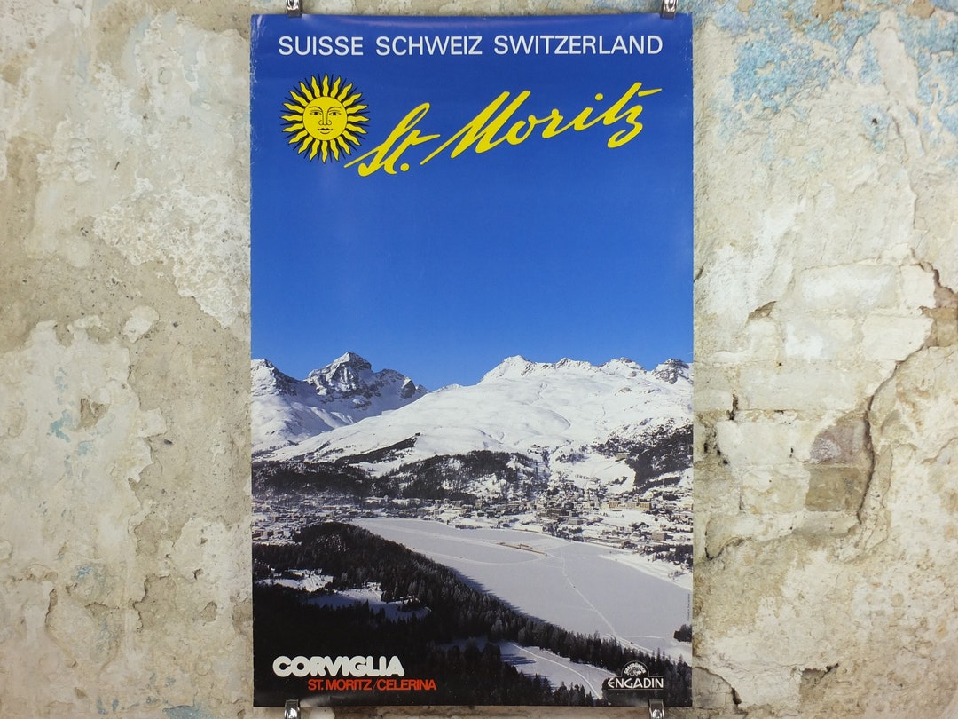 1968 St Moritz Skiing Poster, Engadin, Corviglia Celerina, Snow ...