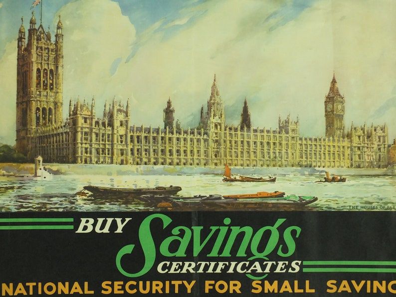 1950 Vintage Parliament Poster, Buy Savings Certificates, Houses of ...