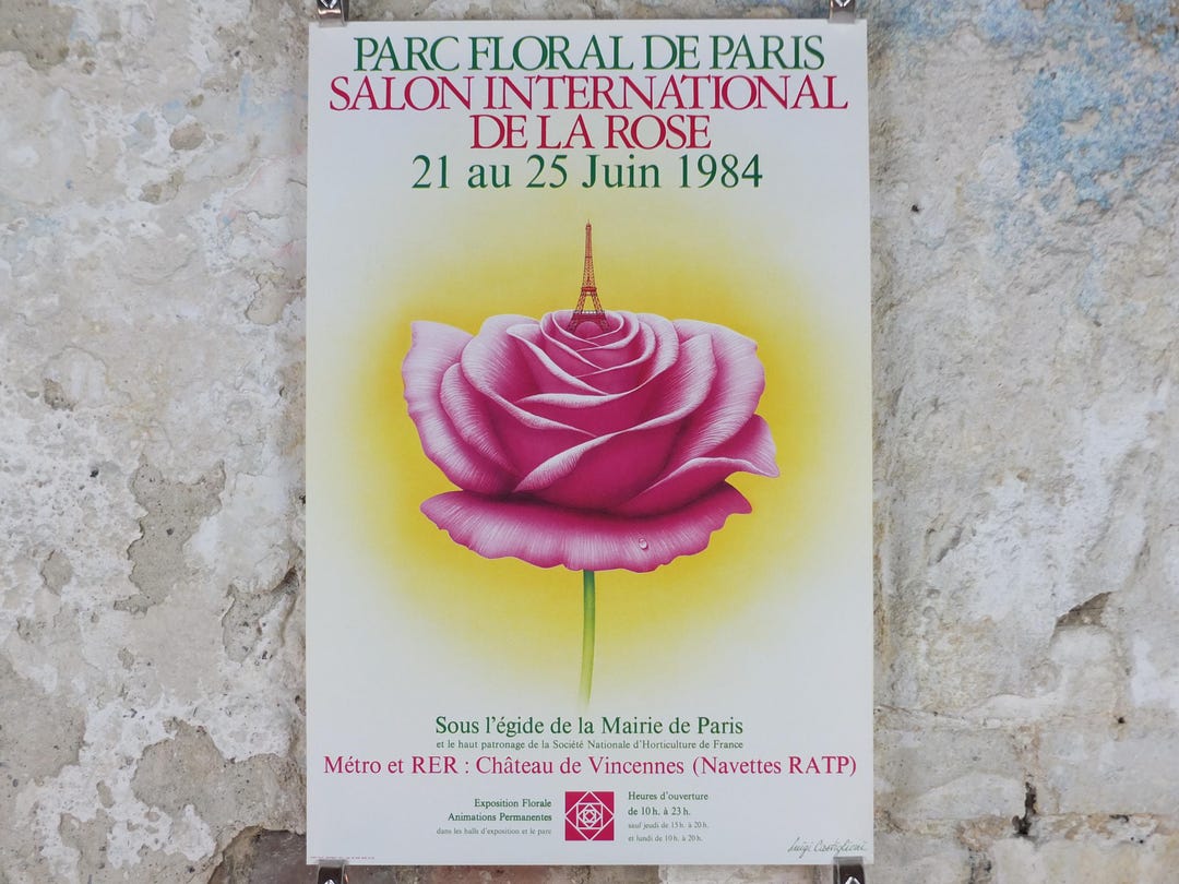 1984 Rose Eiffel Tower Poster, Mairie De Paris Flower Show, Parc Floral ...