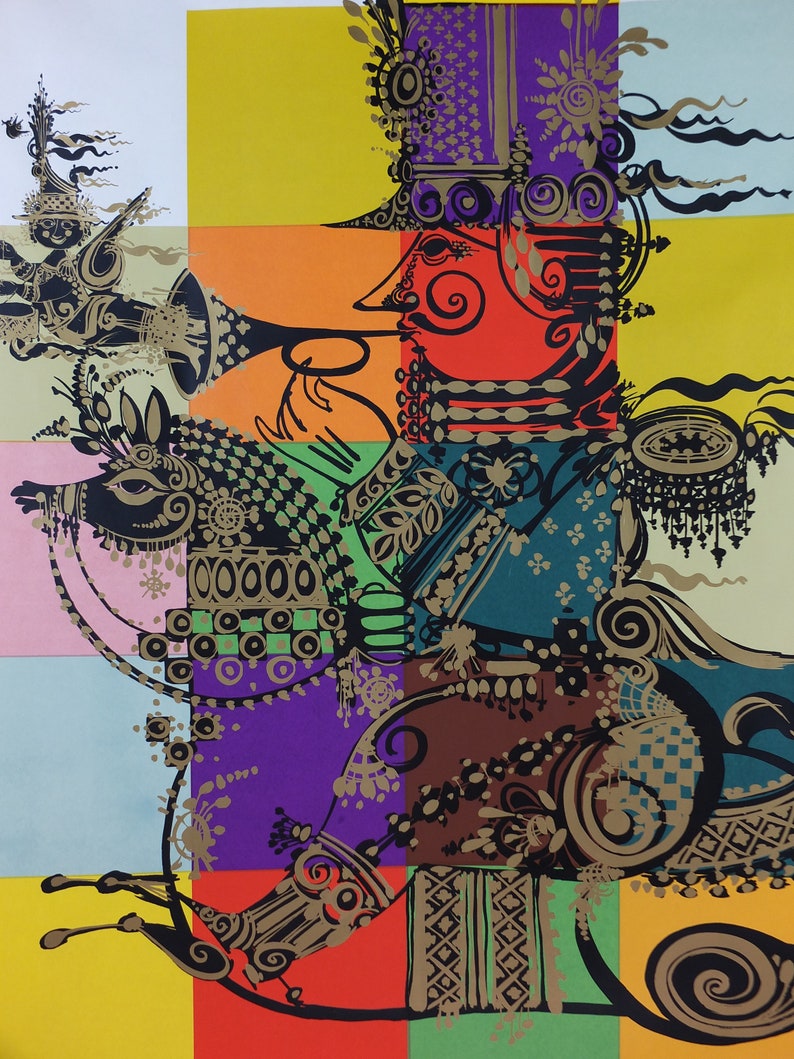 1965 Bjørn Wiinblad Poster, ABC Theatre, Colourful Soldier on a Horse ...