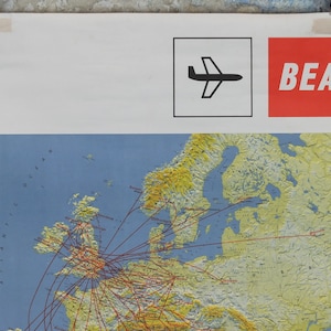 1967 BEA Europe Route Map Poster, British European Airways, Original ...