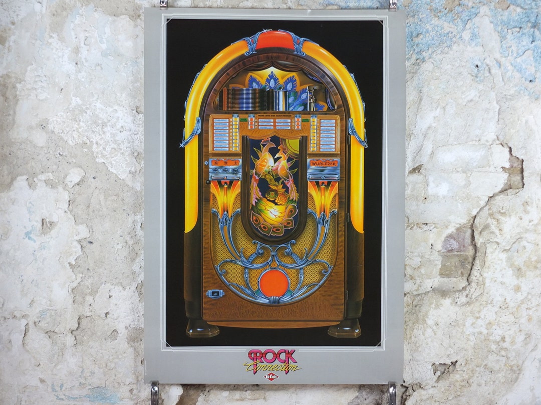 1980s Wurlizter 850 Jukebox Poster, Colourful Retro Advertising for the ...