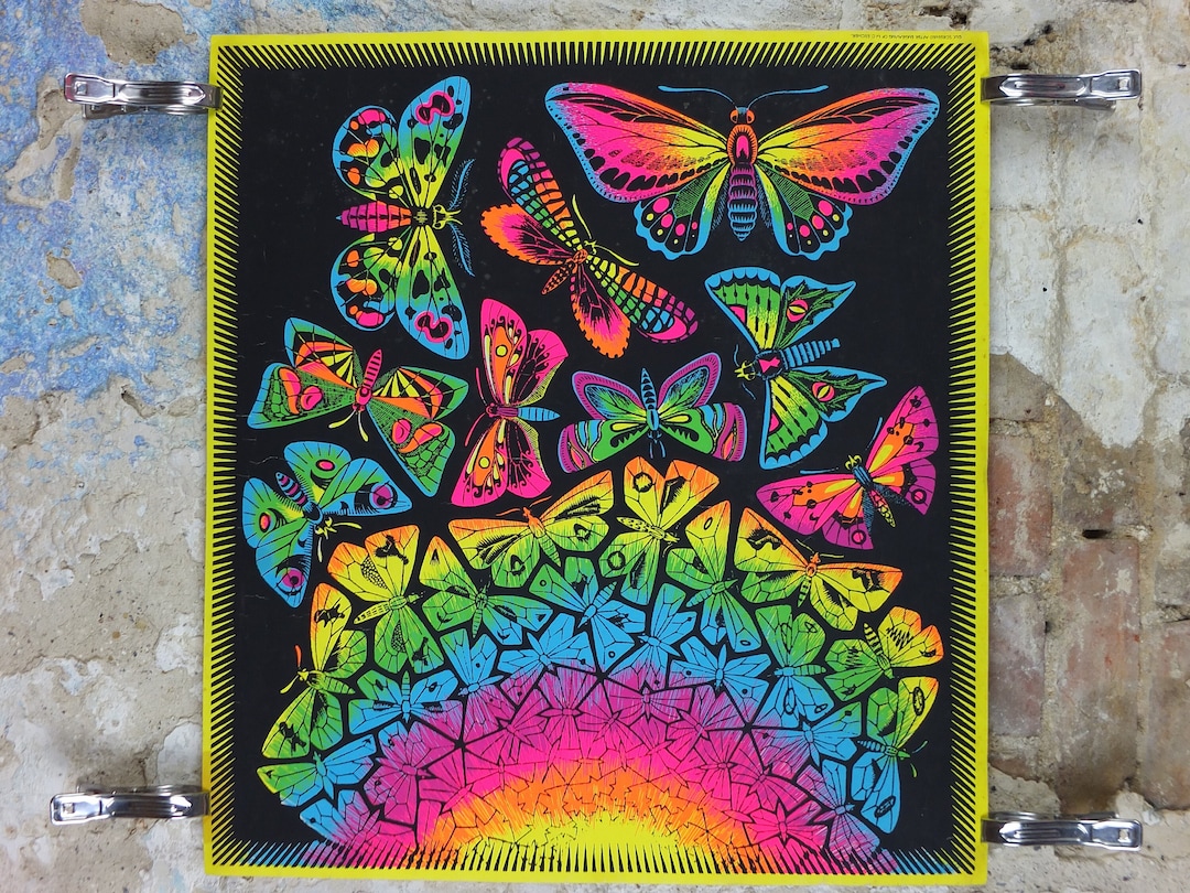 1971 Butterflies Poster, by M C Escher, Black Light Fluorescent, the ...