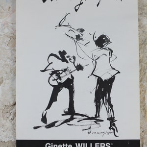 1980s Trumpet and Guitar Poster, Ginette Willers, Musical Drawing ...