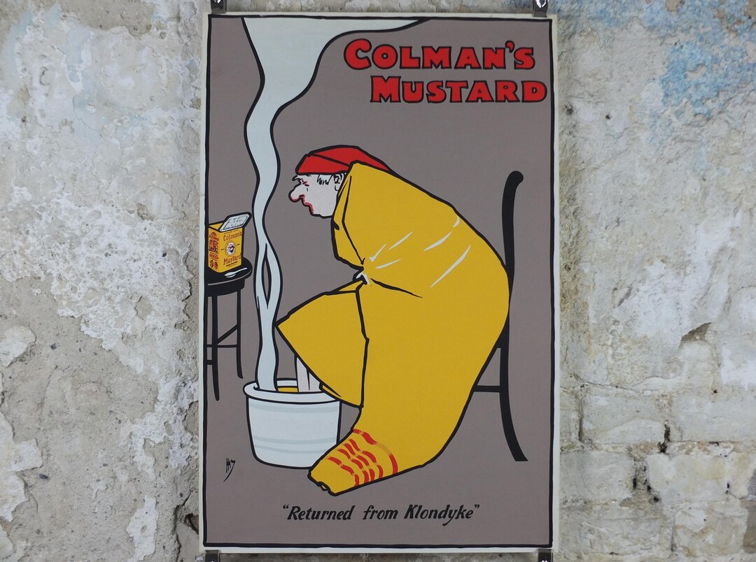 1970s Colemans Mustard Poster, Klondike Gold Prospector in a Mustard ...