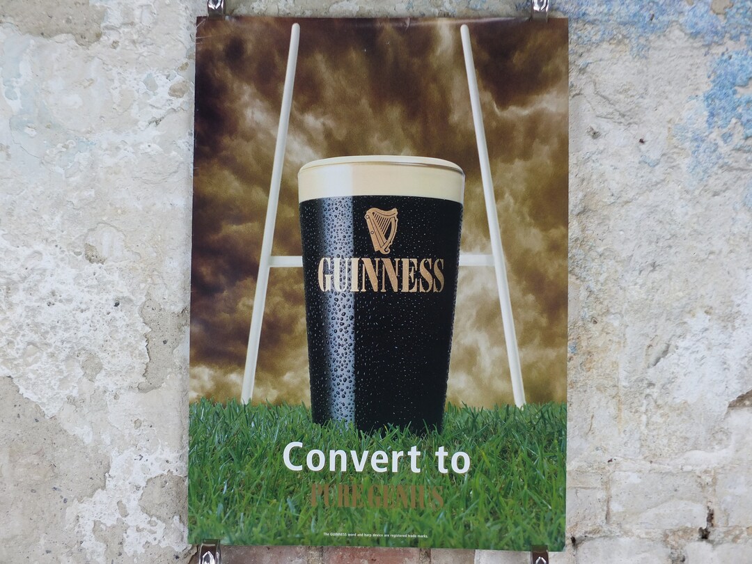 1999 Guinness Rugby Poster, Rugby World Cup, Glass of Cold Guinness ...