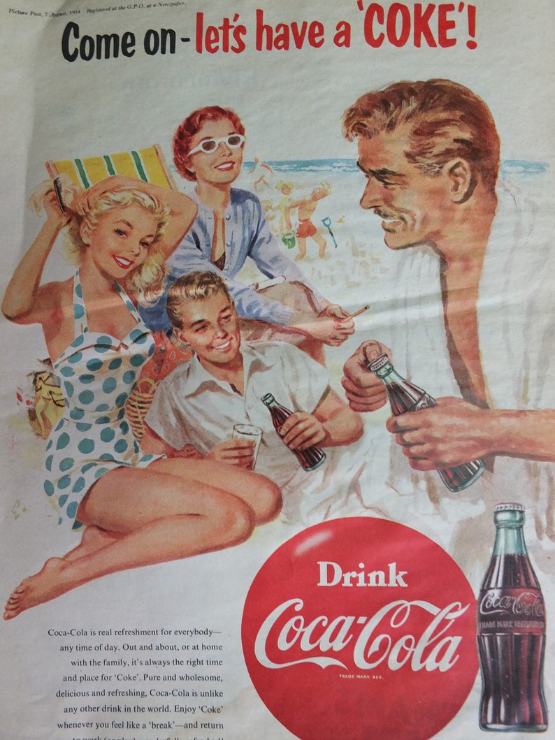Original Vintage Cocacola Coke Poster Advertising Coca Cola Beverage ...