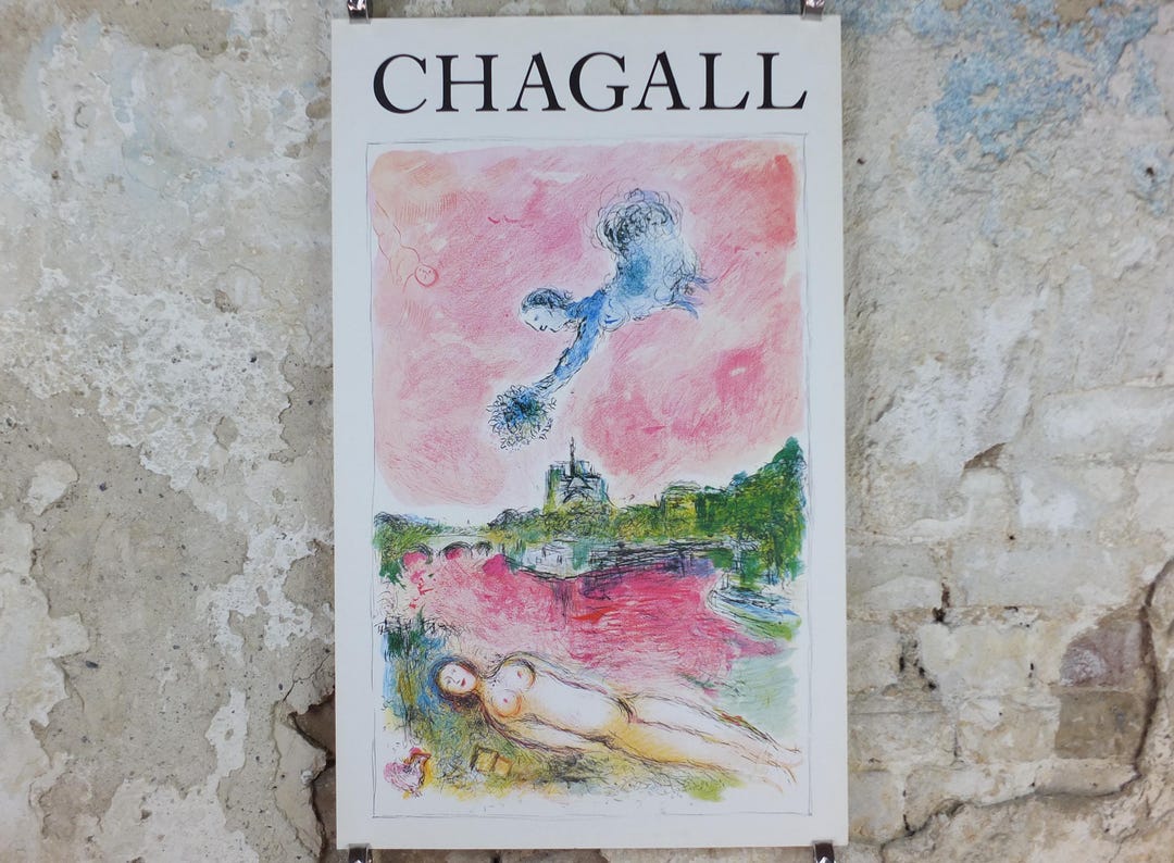 1981 Marc Chagall Poster, Pink Opera 1925, View of Notre Dame, Paris ...