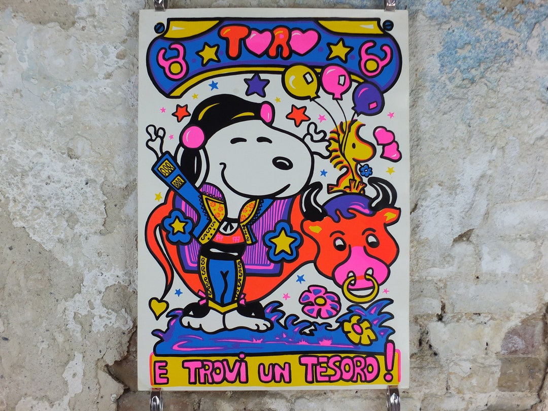 1980s Snoopy Poster Peanuts Taurus Zodiac Sign in Italian - Etsy