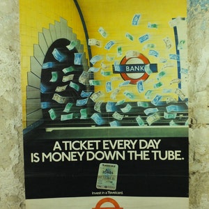 Vintage Tube London Underground Poster, 1980s Travelcard, Authentic ...