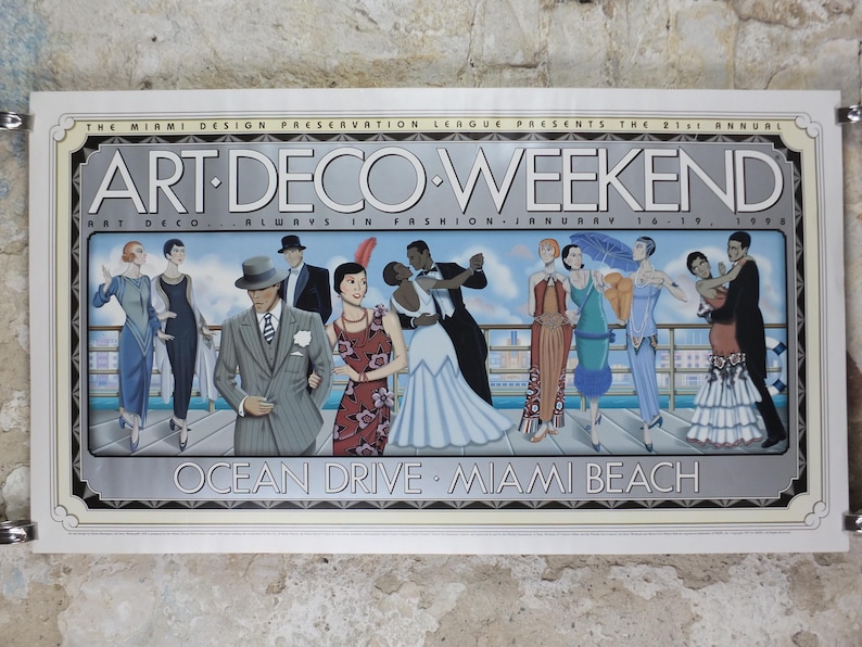 1998 Miami Beach Art Deco Weekend Poster, Ocean Drive, Miami Beach, by ...