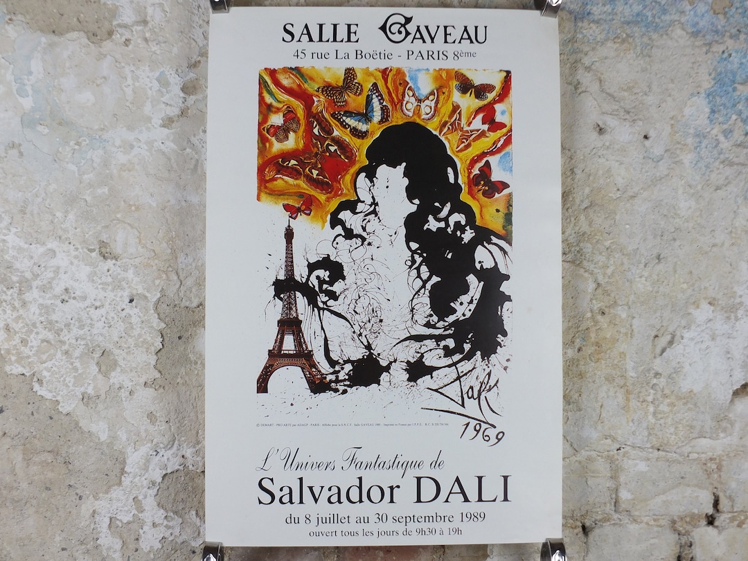 1989 Salvador Dali Poster, SNCF Paris Butterflies and Eiffel Tower From ...