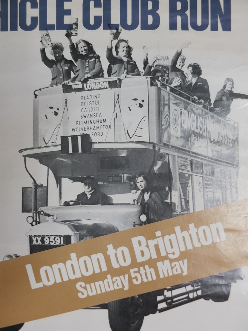 Original Vintage British London to Brighton Double Decker Bus Poster ...
