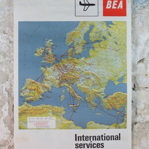 1967 BEA Europe Route Map Poster, British European Airways, Original ...