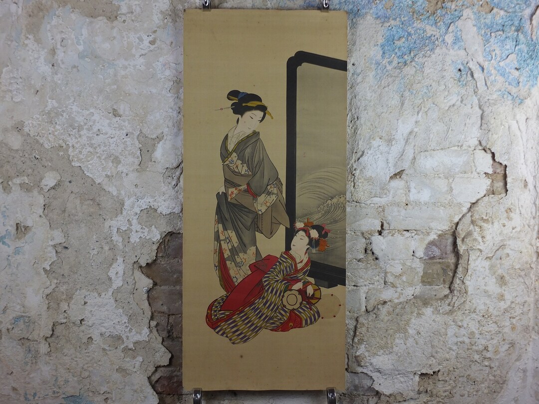 Japanese Geisha Poster, Geisha Girls in Kimono, Window or Painting With ...