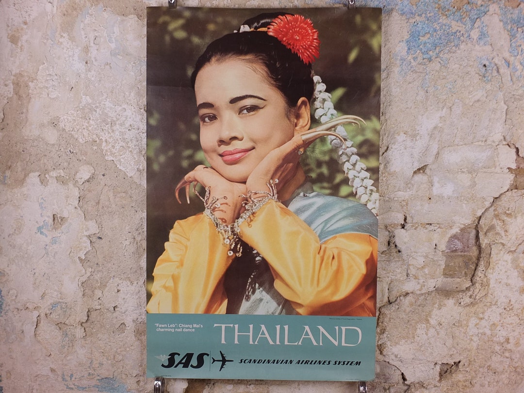 1960s SAS Thailand Travel Poster, Nail Dance of Chiang Mai ...