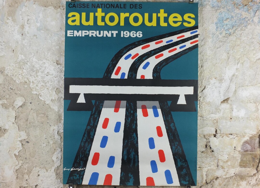 1966 French Motorways Poster, Caisse Nationale Des Autoroutes CNA, by ...