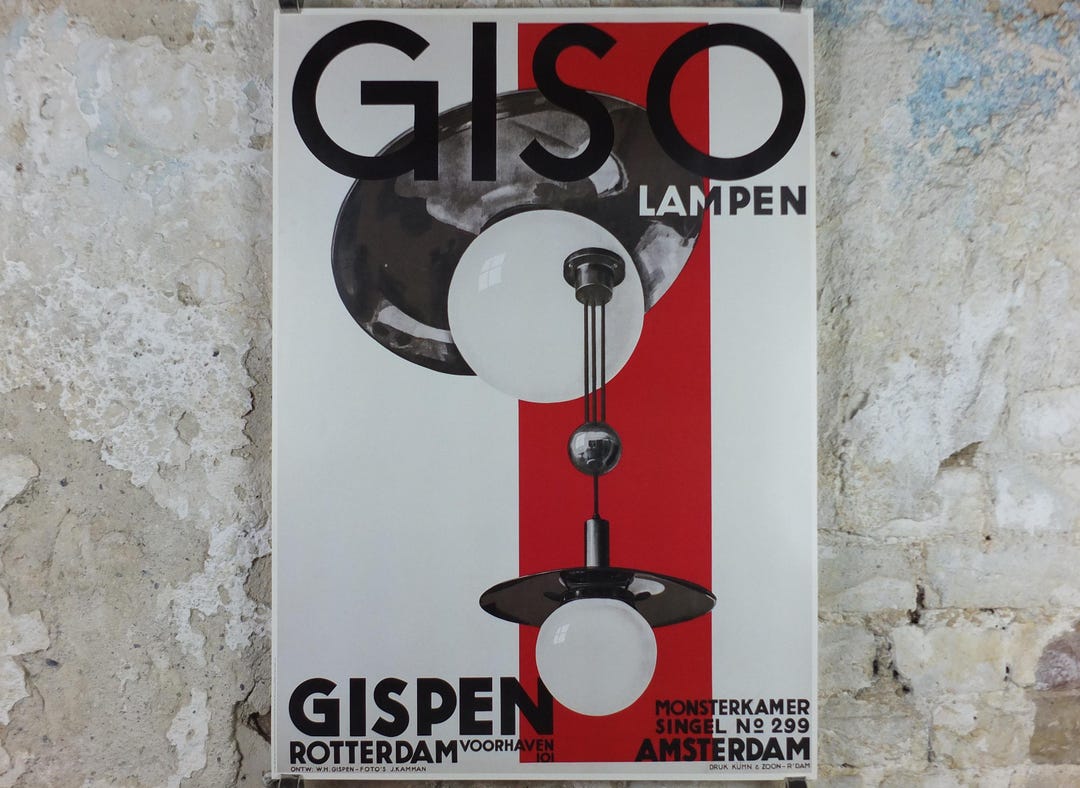 1986 Giso Lamp Poster, Designed by W H Gispen, Design Lights and ...