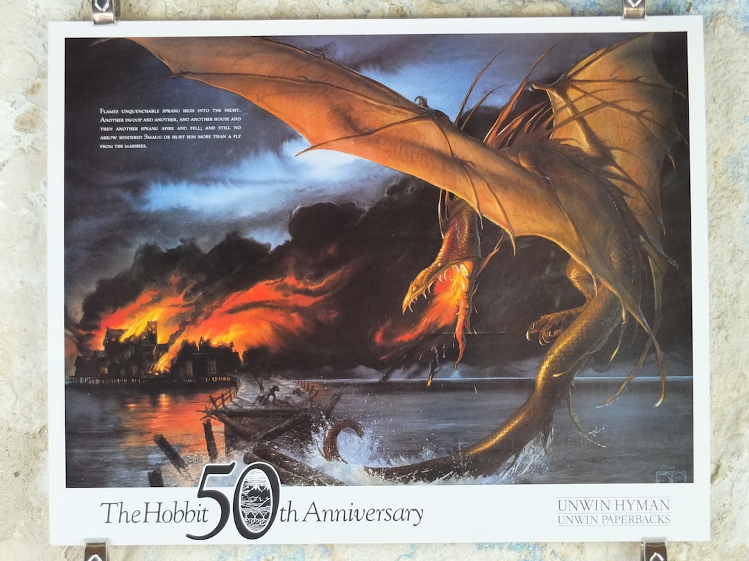 1987 the Death of Smaug Poster, by John Howe, the Hobbit 50th ...
