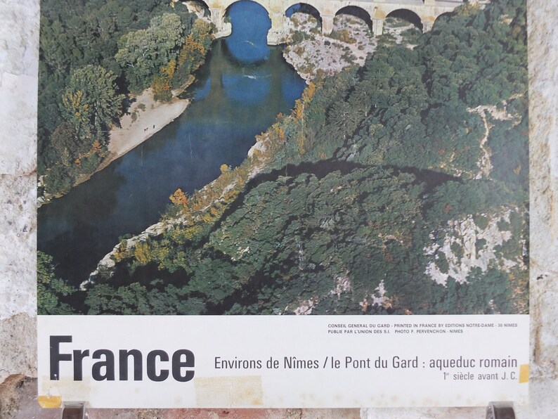 1960s Pont Du Gard Nimes Poster, Roman Aqueduct, France, Travel Wall ...
