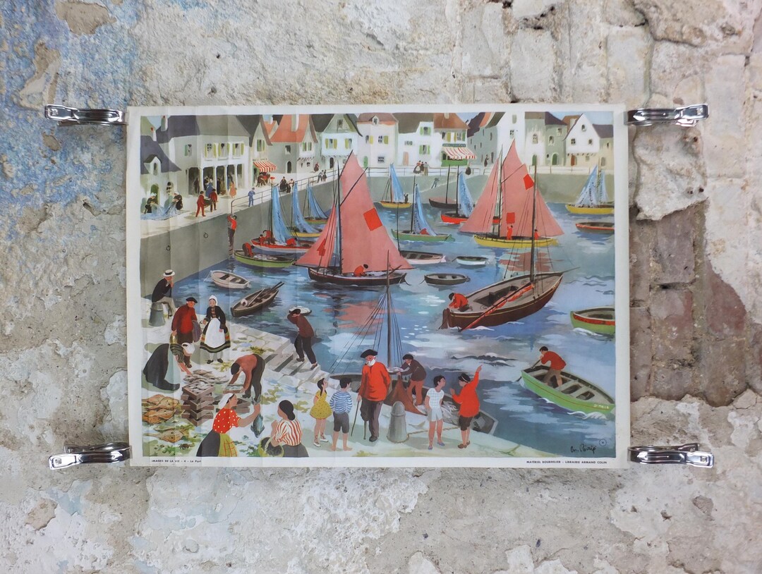French Harbour or Port Poster, Street Scenes by Helene Poirie, La Port ...
