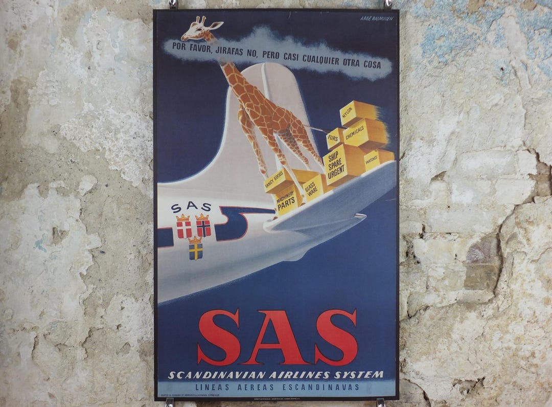 2004 SAS No Giraffes Please Poster, Scandinavian Airlines, by Aage ...