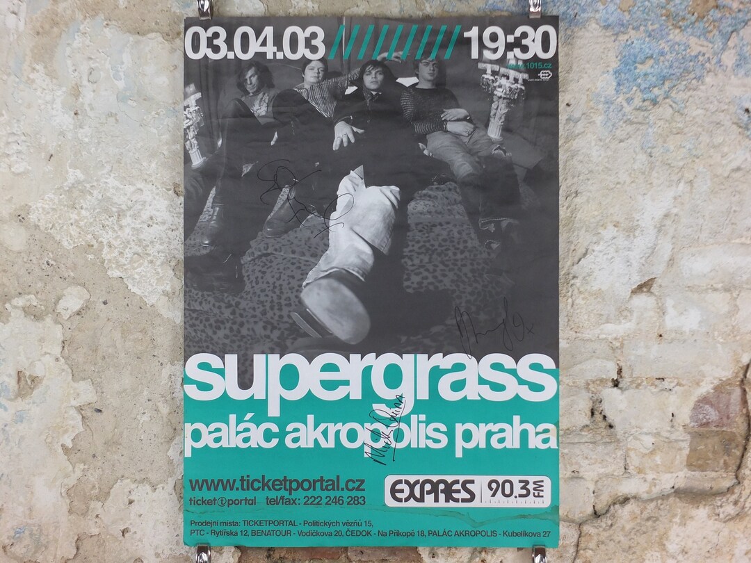 2003 Signed Supergrass Concert Poster, Palac Akropolis Praha, Signed by ...