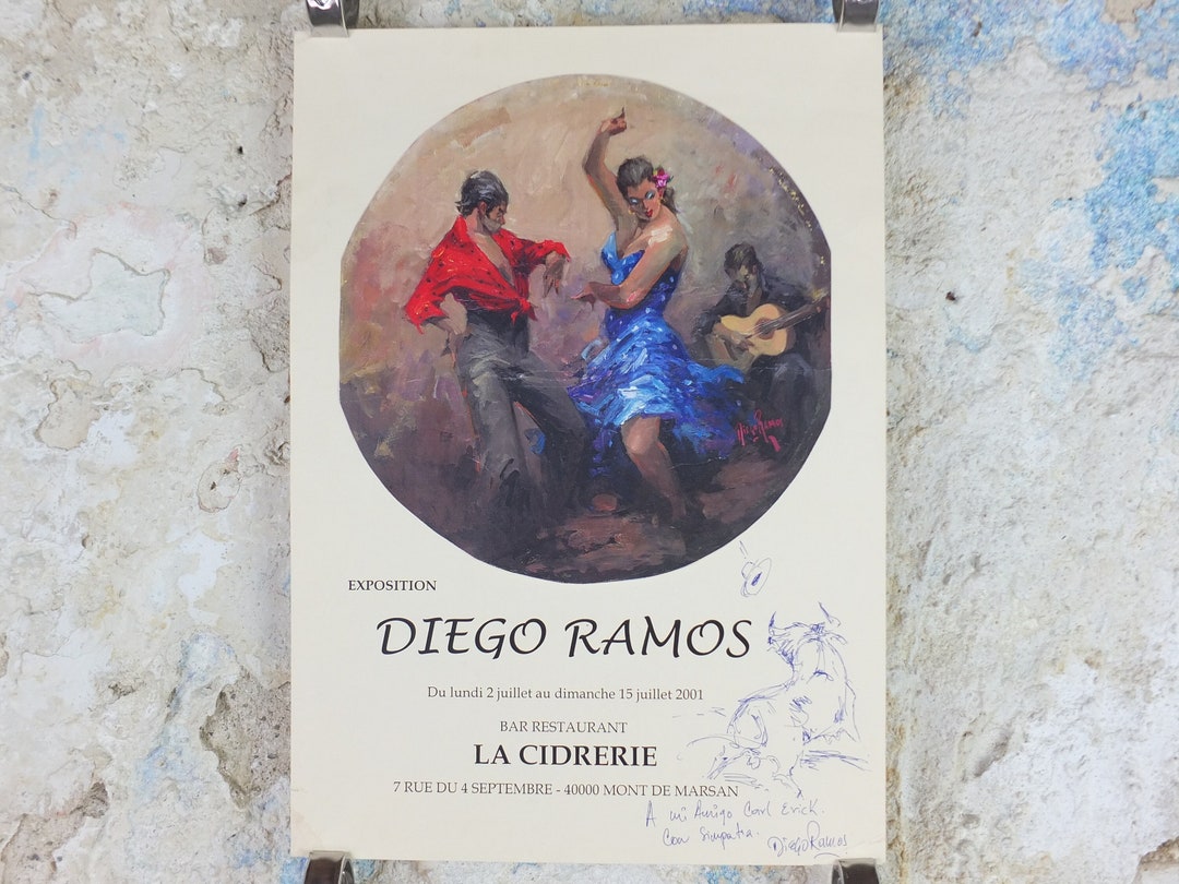 2001 Diego Ramos Poster, Emotive Dance With Guitar, Signed With Drawing ...