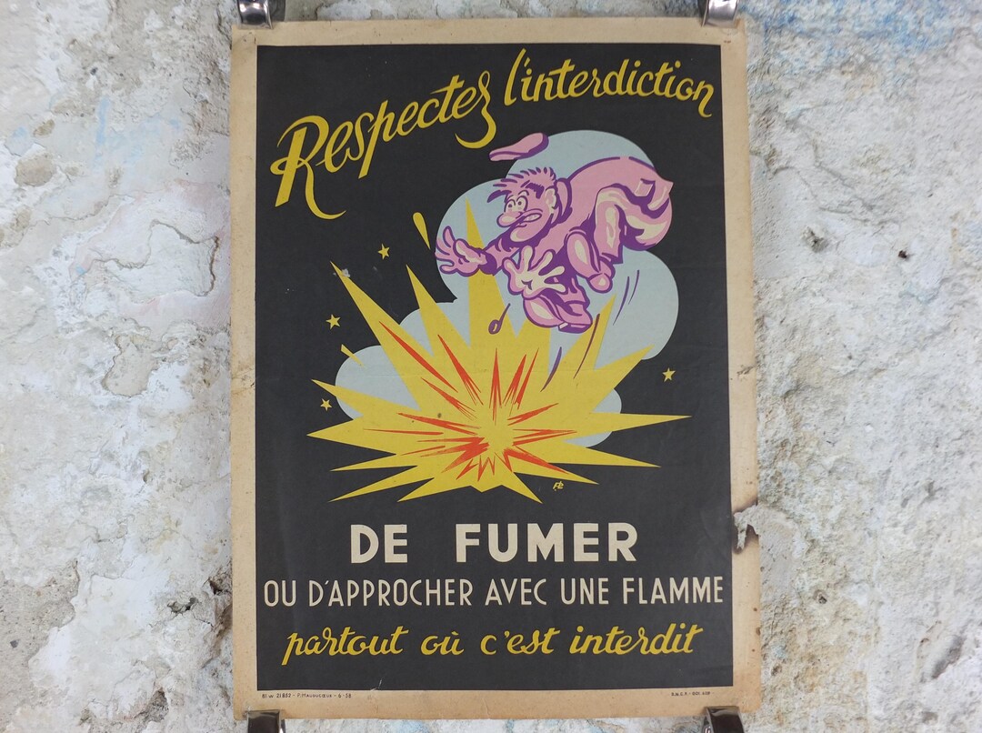 1950s French Safety Poster, Watch Out for Flames, by Durupt, Health and ...