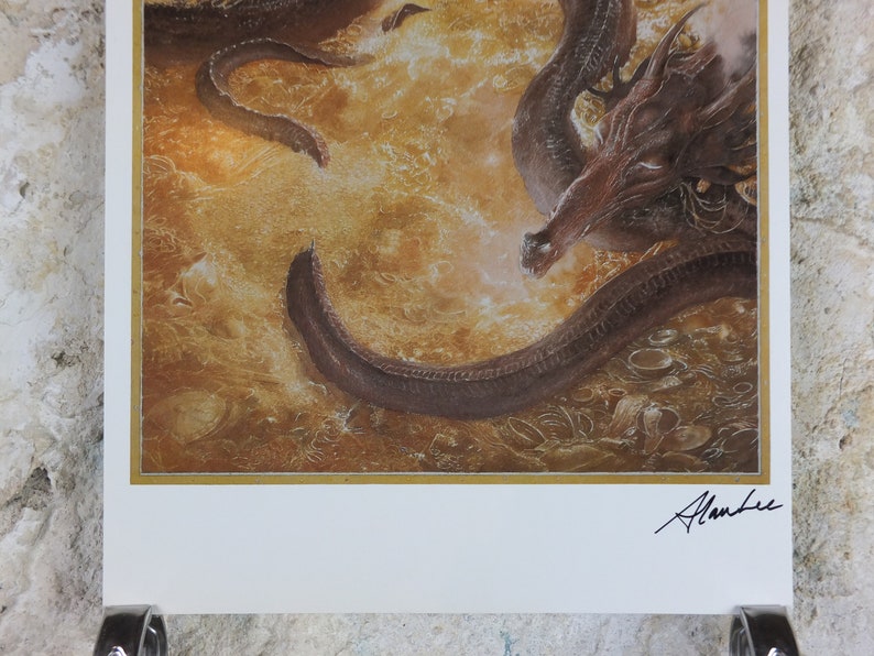 Signed 1997 Smaug Poster, by Alan Lee, Under the Lonely Mountain From ...