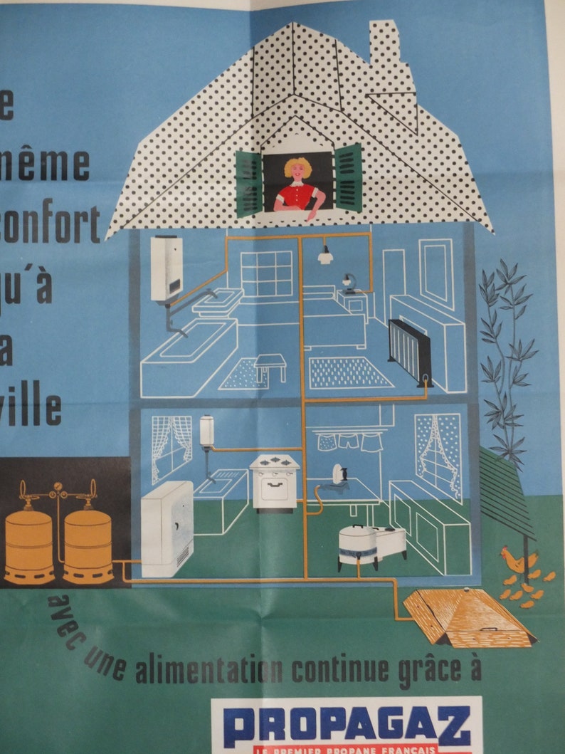 Original Vintage French Propagaz Gas Poster Advertising Cylinder Home ...