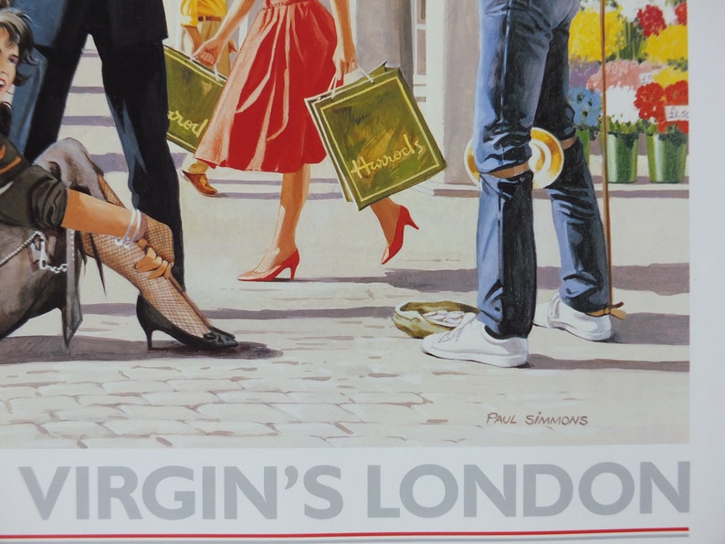 1990s Virgin Atlantic London Poster, by Paul Simmons, Double Decker Bus ...