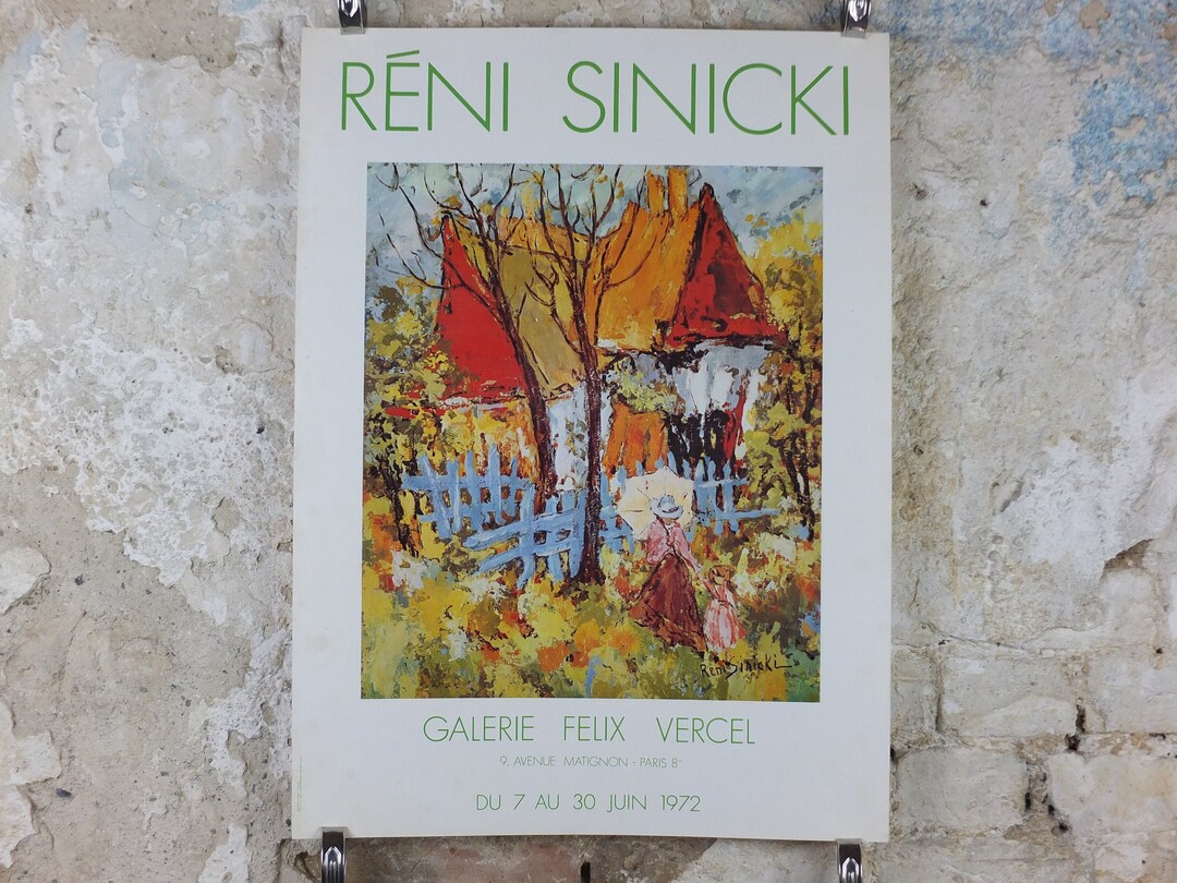 1972 Rene Sinicki Poster, A Bright Rural Country Scene of Cottage From ...