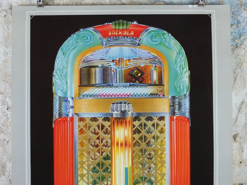 1980s Wurlizter Rocola 1428 Jukebox Poster, Colourful Retro Advertising ...