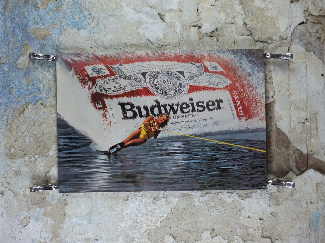 1980s Budweiser Poster, Waterskiing Splash and Spray, the King of Beers ...